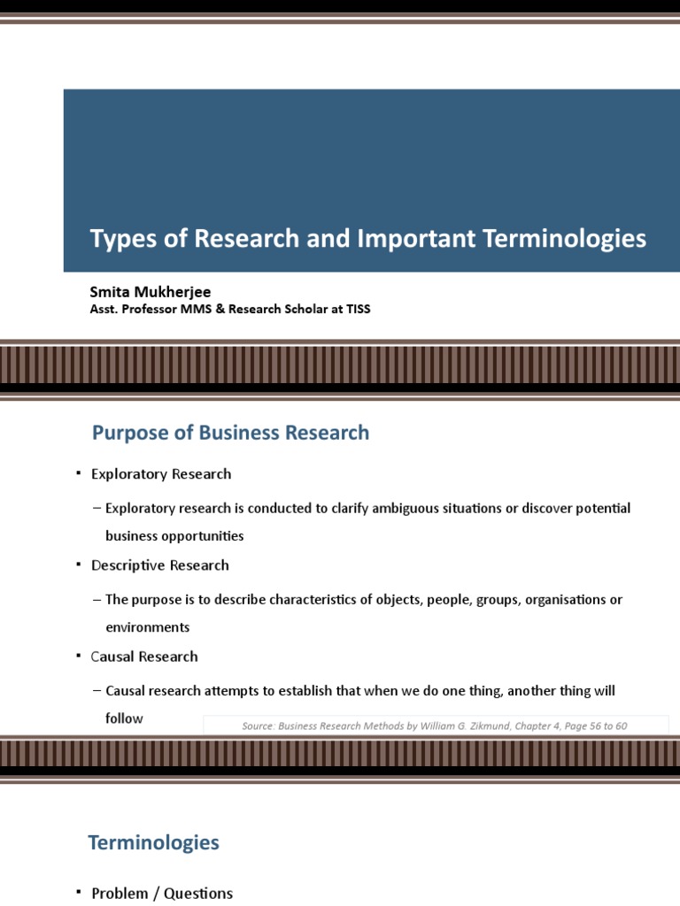Types of Research and Important Terminologies: Smita Mukherjee | PDF ...