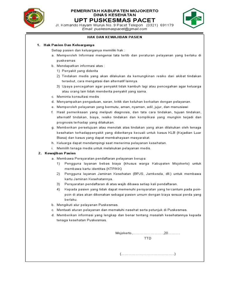 Hak Dan Kewajiban Pasien. PKM PCT | PDF