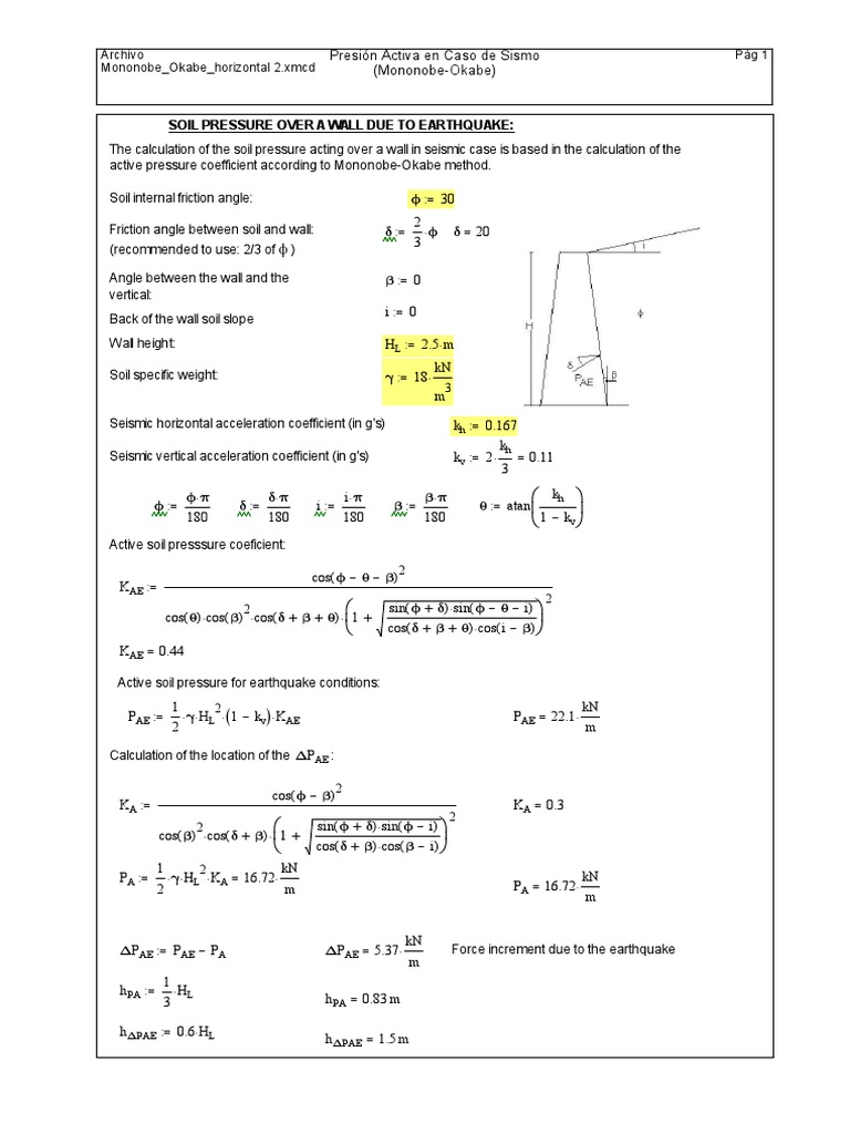 Archivo Mononobe - Okabe - Horizontal 2.xmcd Pág 1 | PDF | Temblores ...