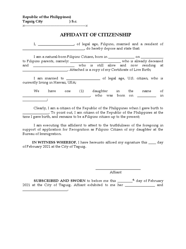 Affidavit of Citizenship and Recognition | PDF