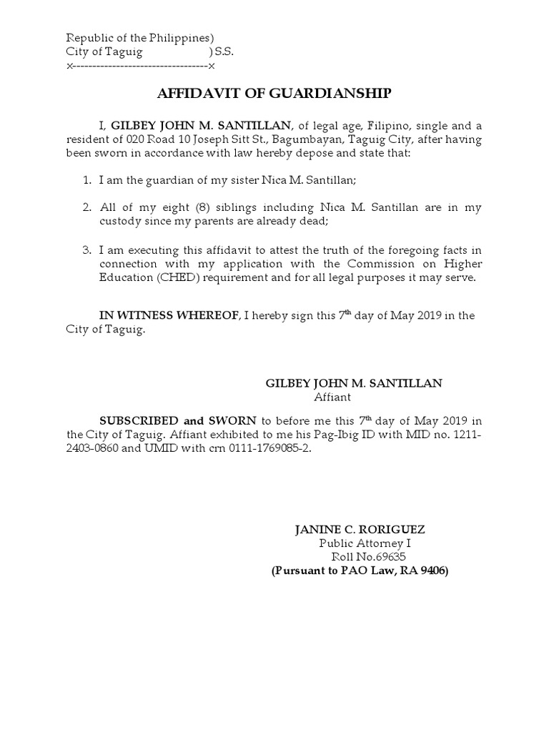 Affidavit of GUARDIANSHIP | PDF
