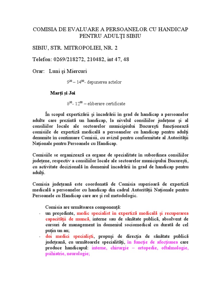Comisia de Evaluare A Persoanelor Cu Handicap Pentru Adulti | PDF
