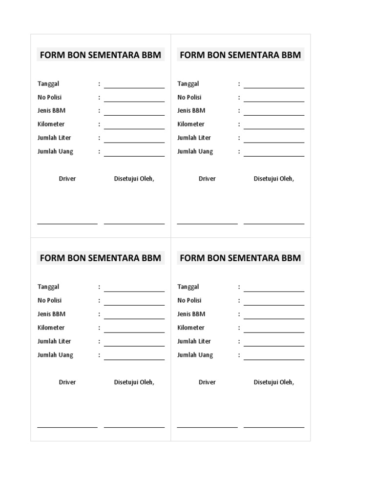 Bonus - Form Bon Sementara BBM | PDF