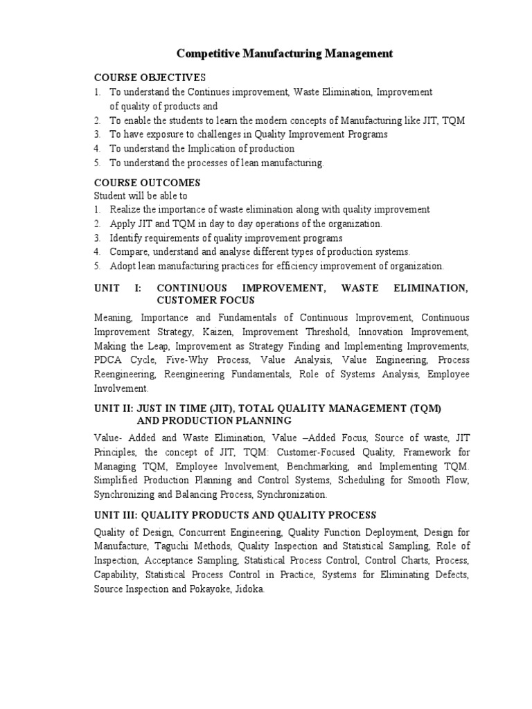 Competitive Manufacturing Management | PDF | Lean Manufacturing ...