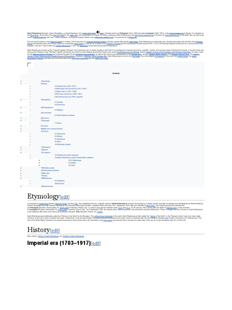 Etymology: Imperial Era (1703-1917) | PDF | Saint Petersburg | Russian Empire