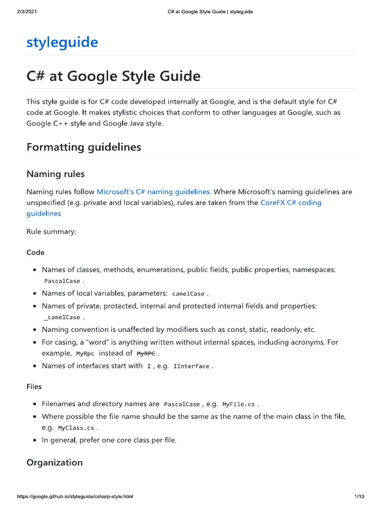 C# Google Code Style Guide | PDF