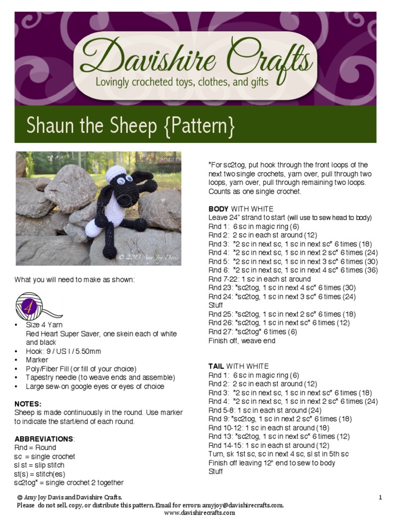 Shaun The Sheep (Pattern) : Body With White | PDF | Yarn | Crochet