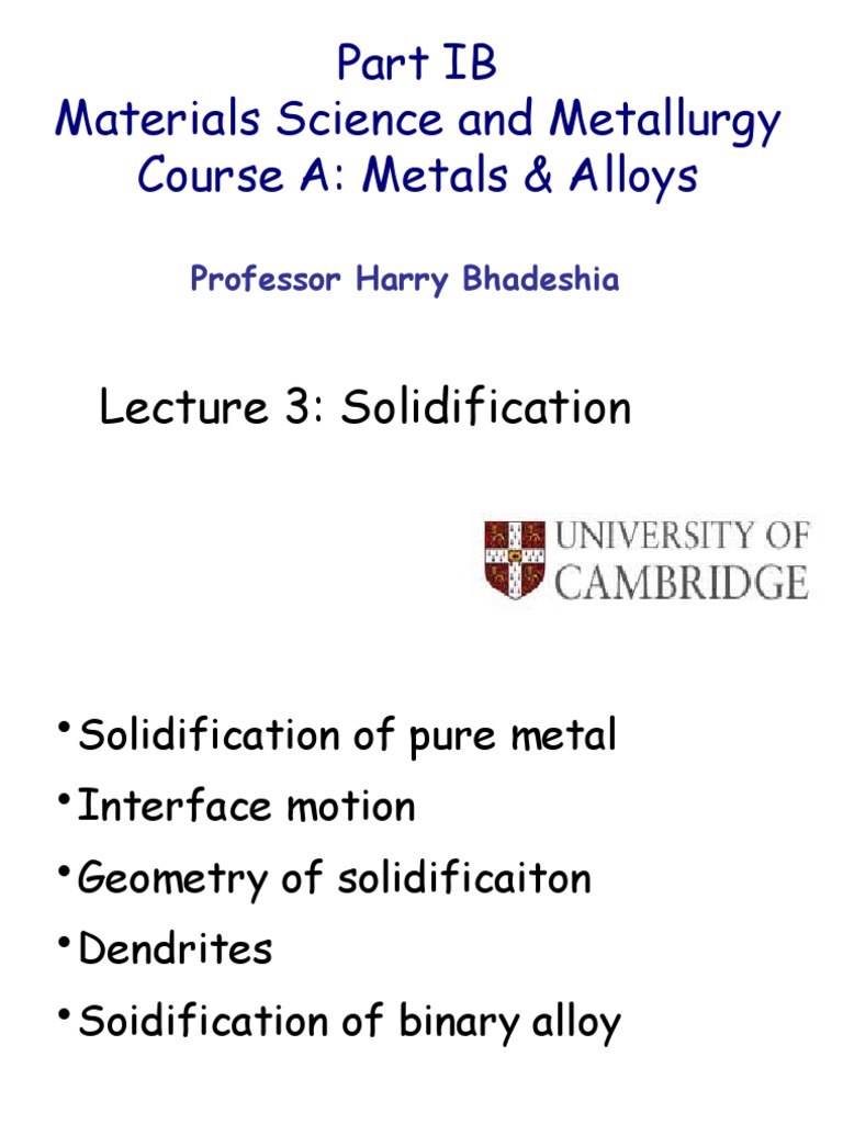Part IB Materials Science and Metallurgy Course A: Metals & Alloys | PDF