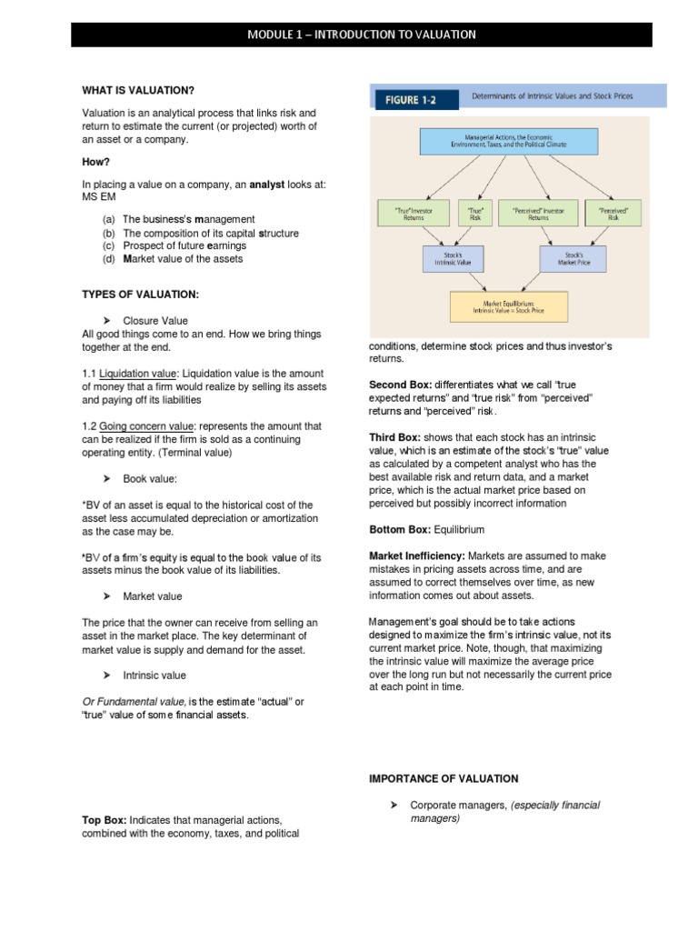 M1 - Introduction To Valuation Handout | PDF | Book Value | Valuation ...