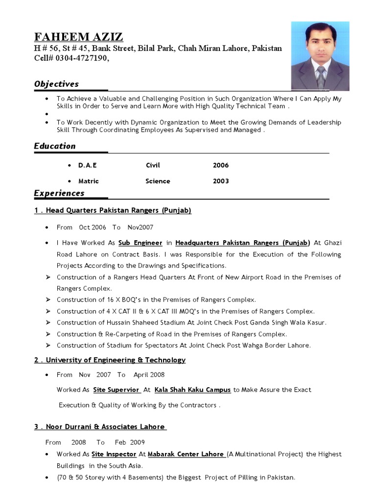 Faheem Aziz: Objectives | PDF | Lahore | Karachi