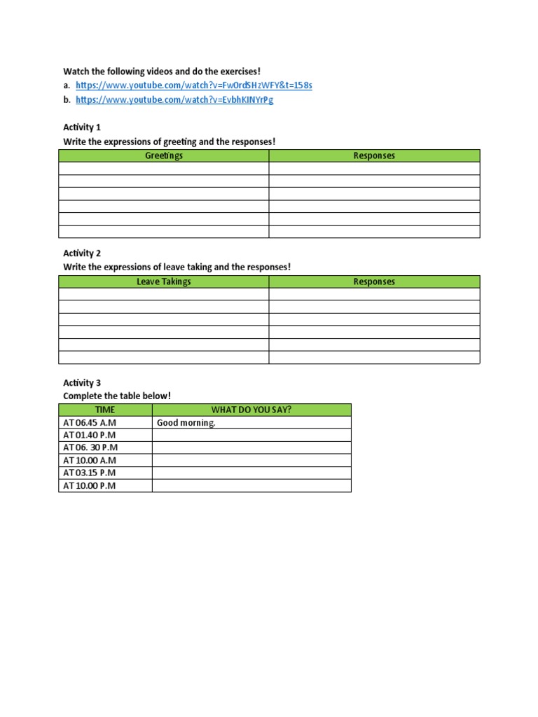 Greetings and Leave Takings 1 | PDF