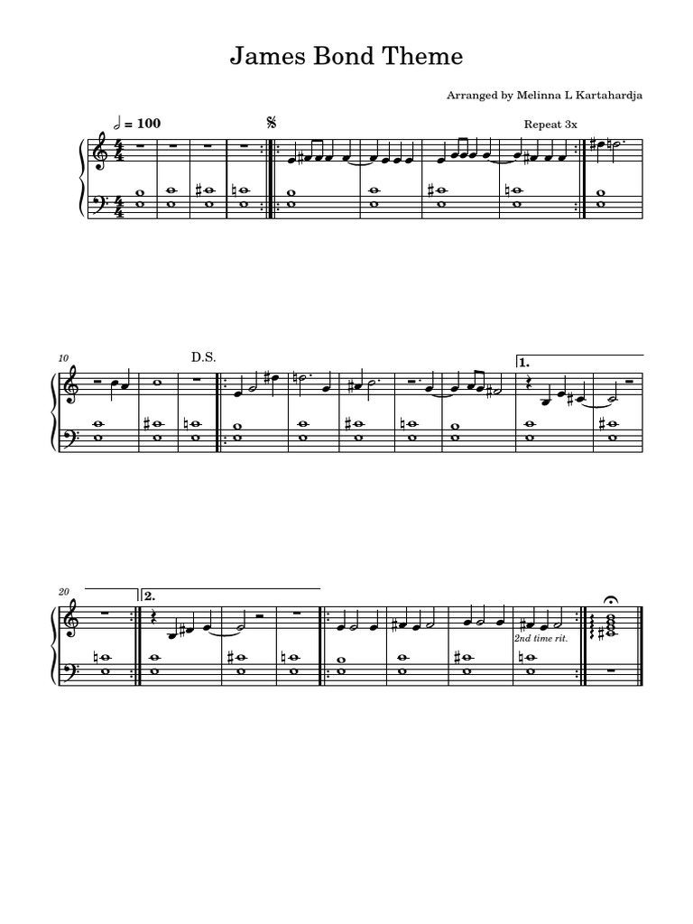 Easy James Bond Theme Piano Sheet | PDF