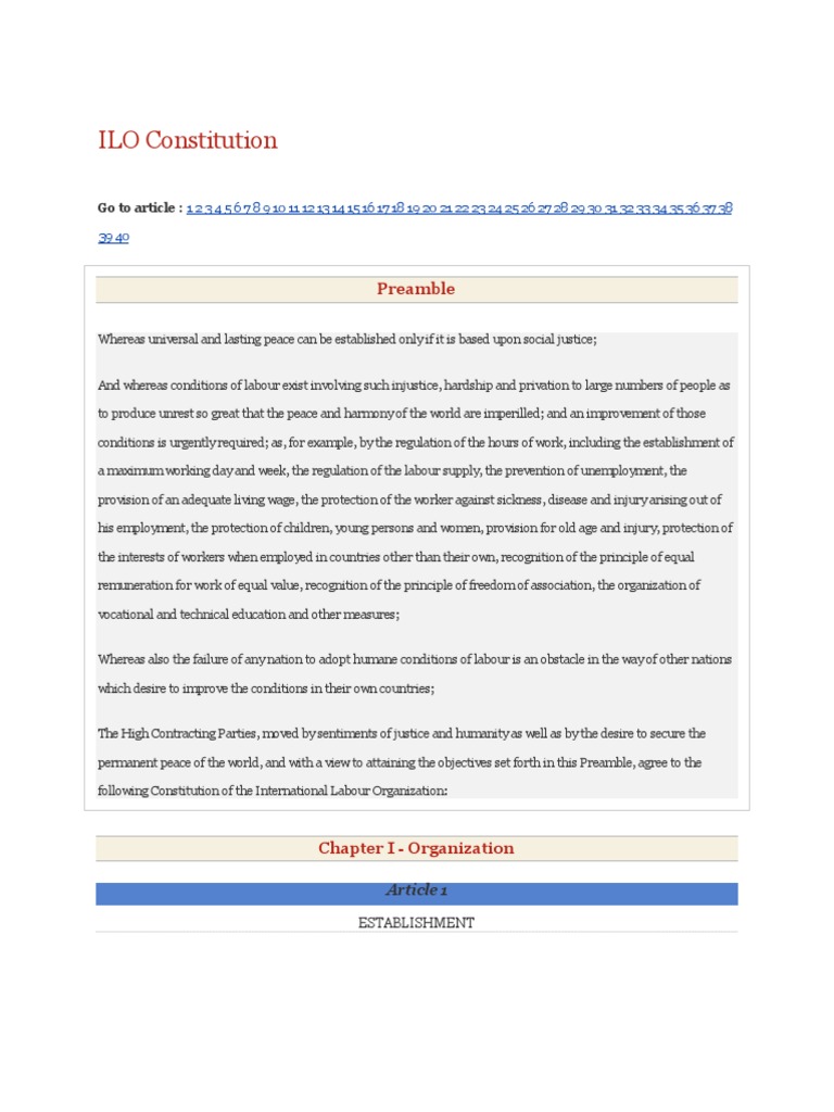 ILO Constitution | PDF | Treaty | International Labour Organization