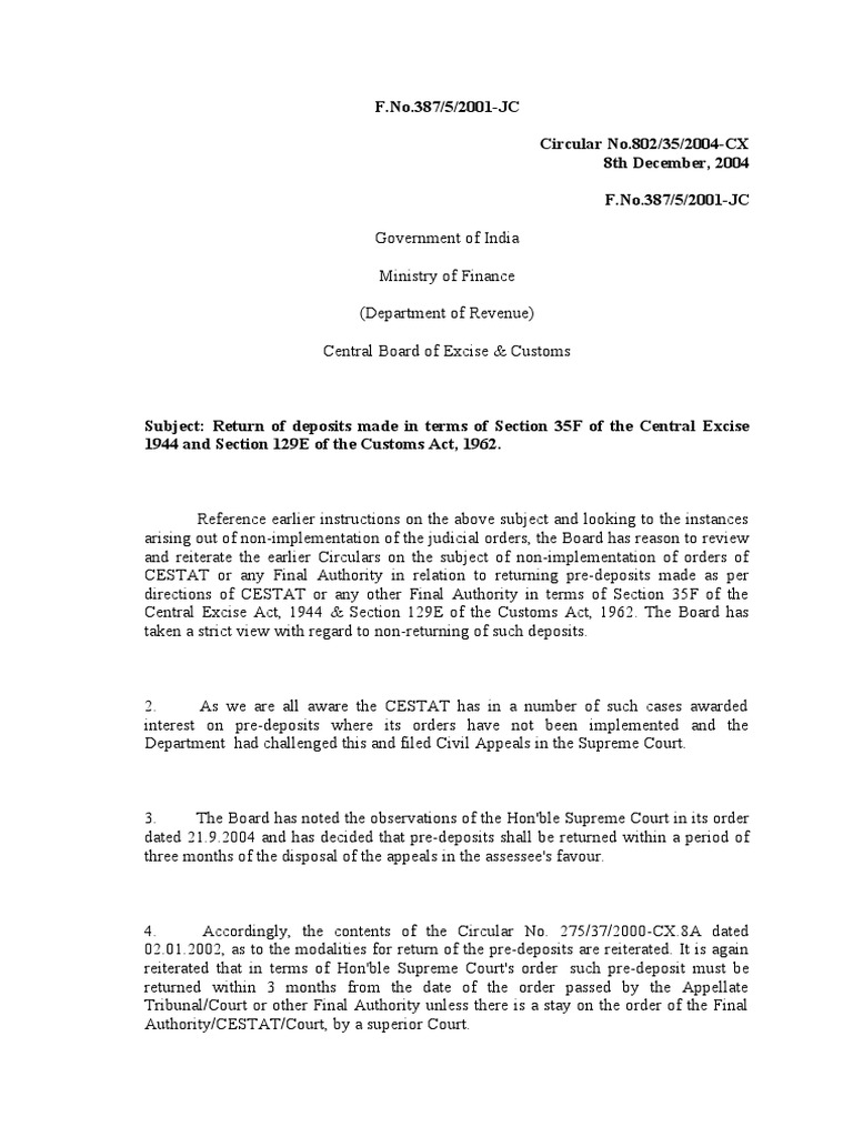 Return of Pre-Deposits under Customs Act | PDF | Supreme Courts ...