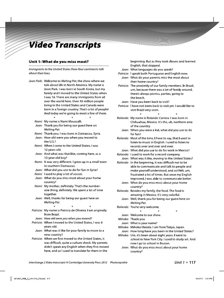 Interchange 2 - Video Activity 1 - Videoscript | PDF