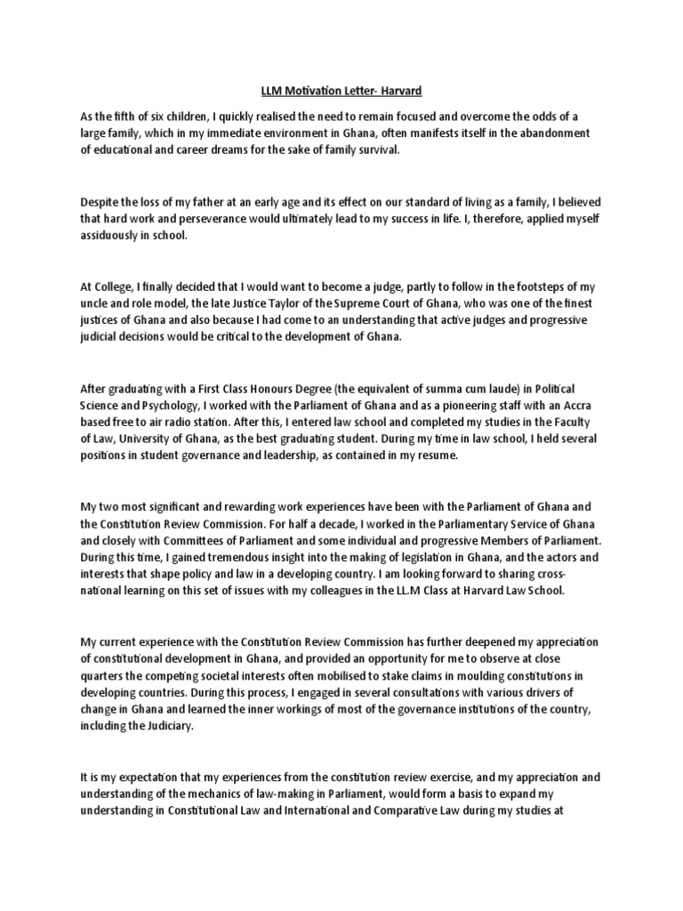A Passion for Justice: Ghanaian Lawyer's Motivation Letter for the LLM Program at Harvard Law ...