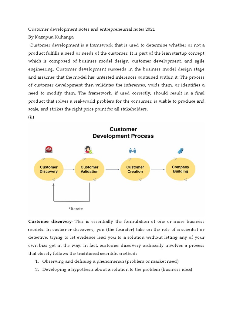 Customer Discovery-This Is Essentially The Formulation of One or More ...