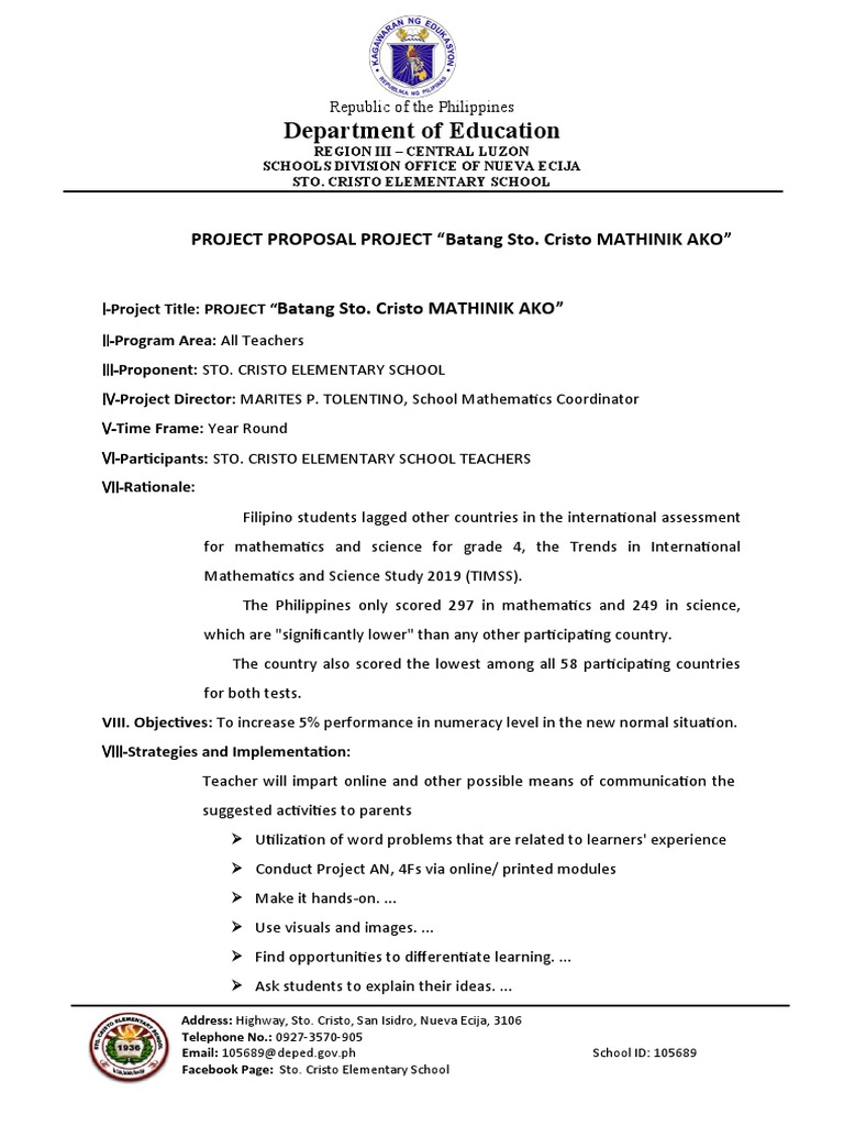 Project Proposal Batang Mathinik Pdf Teaching Teachers 6543