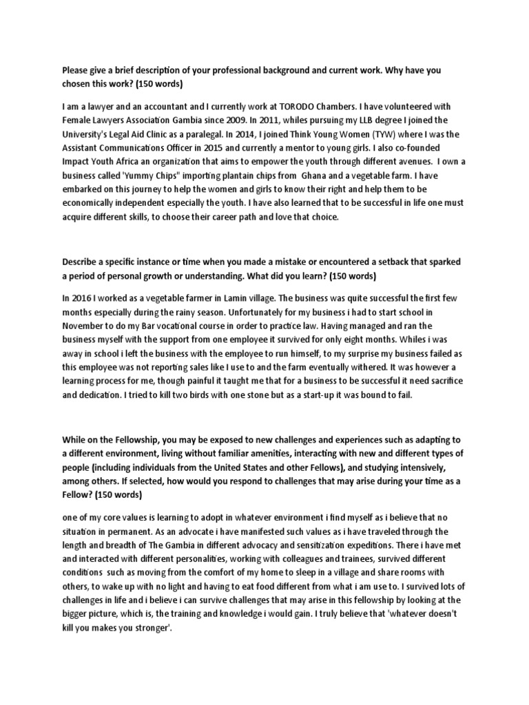 Mandela Washington Fellowship Essays | PDF | Ghana | Lawyer