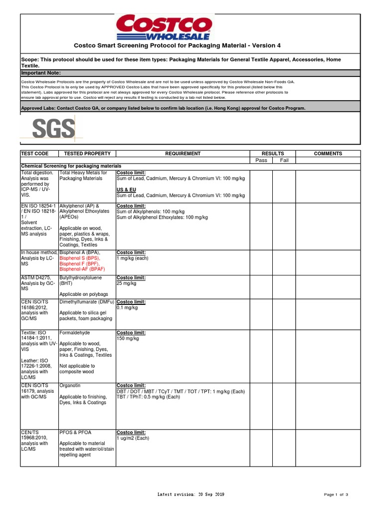 Packaging-Costco Smart Screening Protocol V4 - Approved | PDF ...