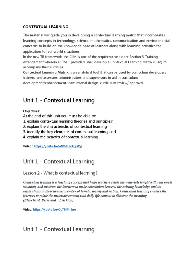 Contextual Learning | PDF | Competence (Human Resources) | Curriculum