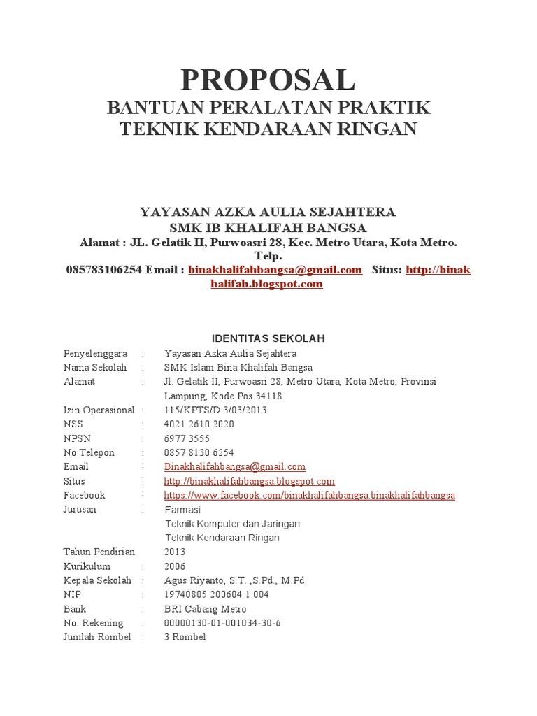 Contoh Proposal Bantuan Peralatan Praktik | PDF