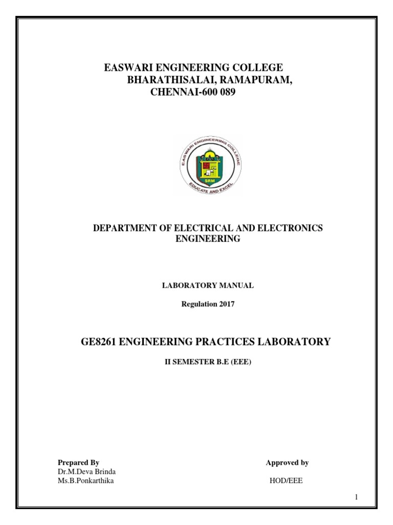 GE8261-EPL Lab Manual 2018-19 Final | PDF | Fluorescent Lamp | Electrical Wiring