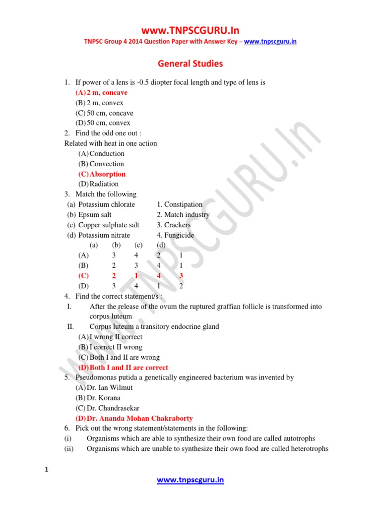 TNPSC Group 4 2014 Question Paper | PDF | Nature