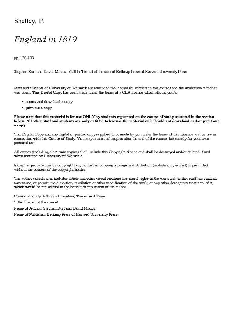 A Powerful Indictment of England in 1819 | PDF | Copyright | Poetry