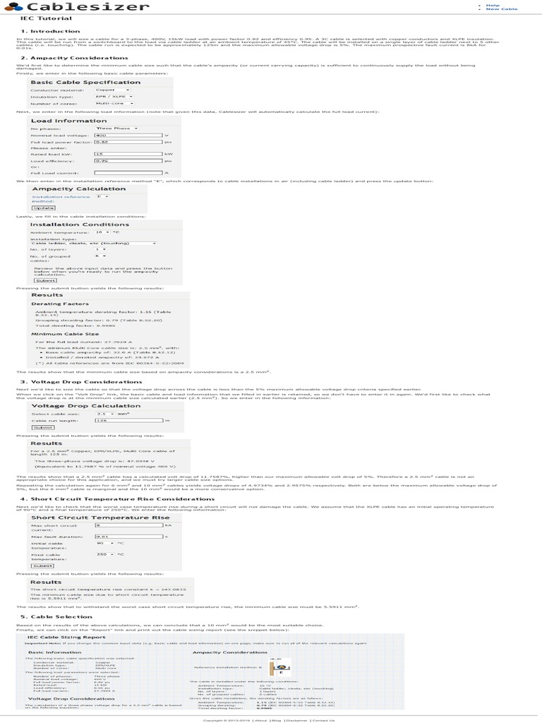 Cablesizer - Cable Sizing Calculations To IEC and NEC Standards2 | PDF ...