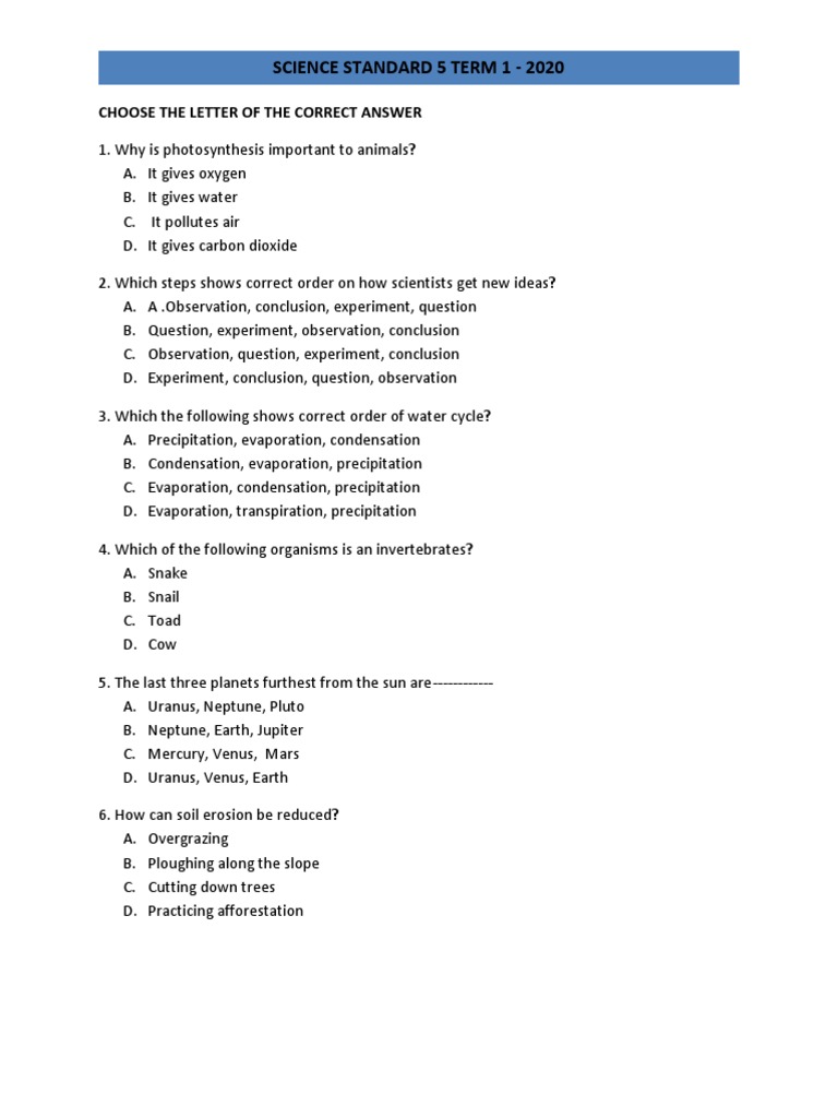 Science Standard 5 2020 | PDF | Atmosphere Of Earth | Soil