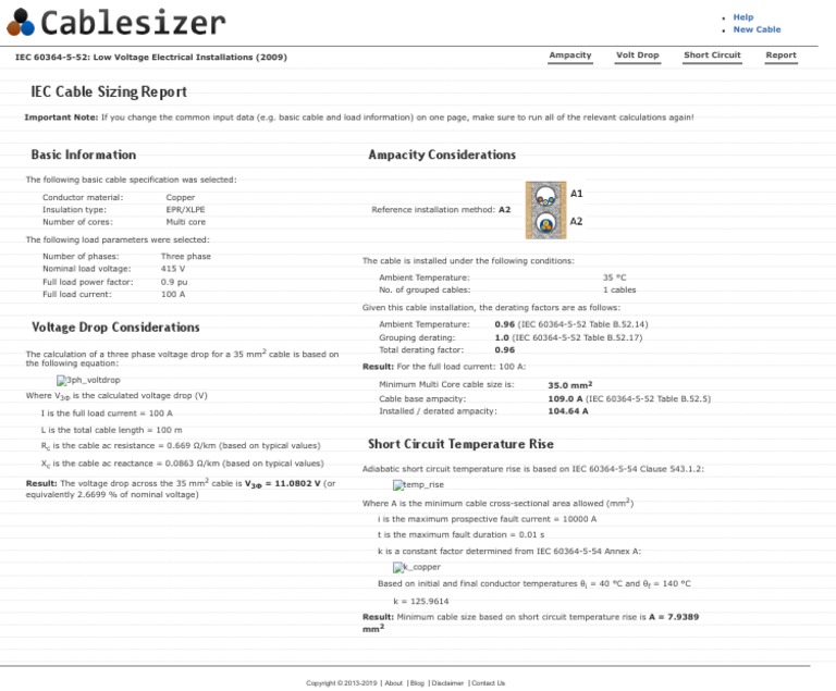 Cablesizer - Cable Sizing Calculations To IEC and NEC Standards Report ...