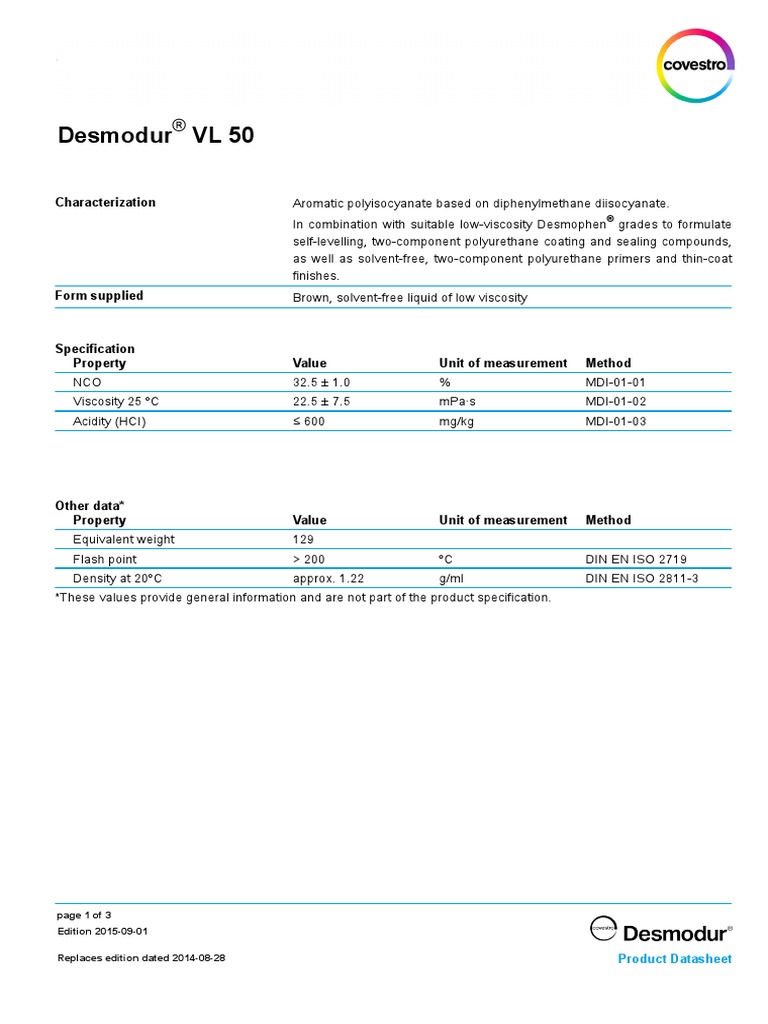 Desmodur VL 50 - en - 00830437 17844529 19840335 | PDF | Specification ...