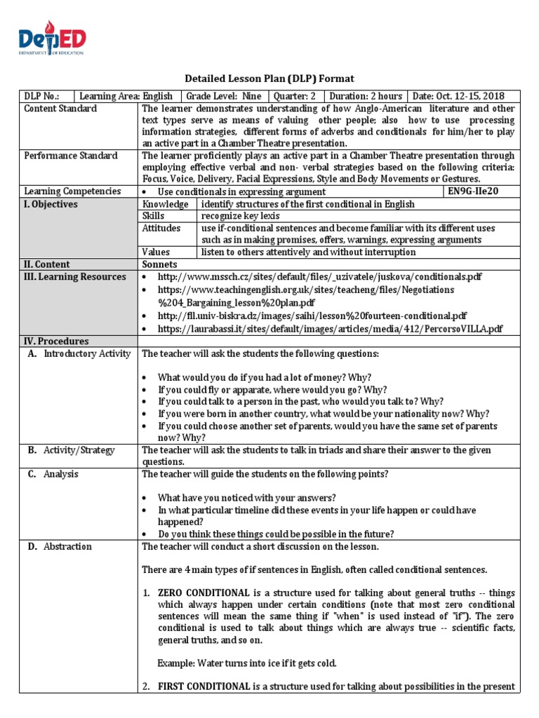 Detailed Lesson Plan (DLP) Format: En9G-Iie20 I. Objectives | PDF ...