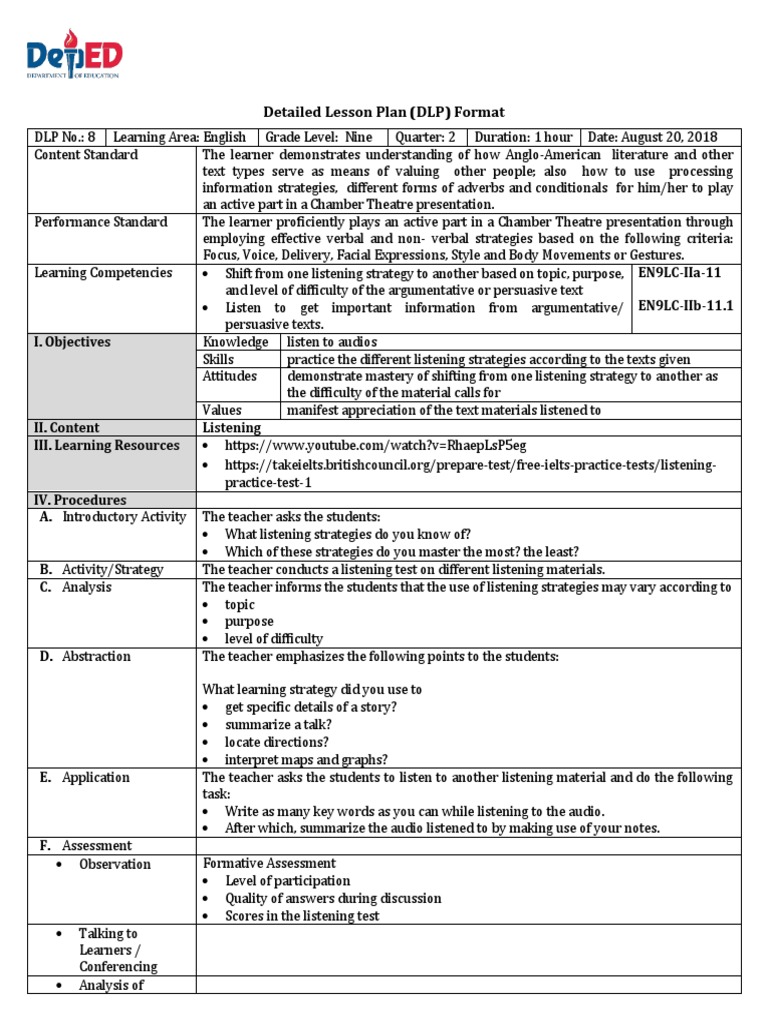 Detailed Lesson Plan (DLP) Format: En9Lc-Iia-11 En9Lc-Iib-11.1 I ...