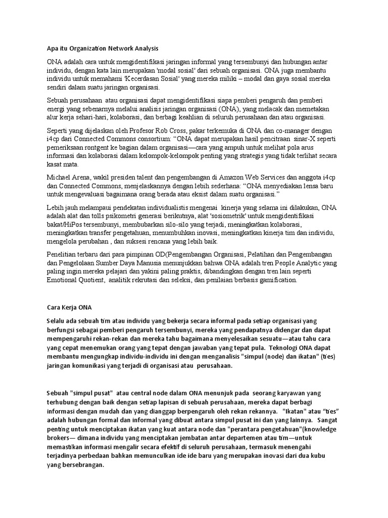 Apa Itu Organization Network Analysis | PDF