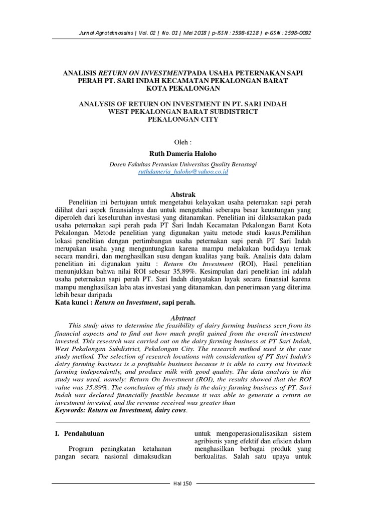 Analisa Usaha Sapi Perah Dipekalongan | PDF