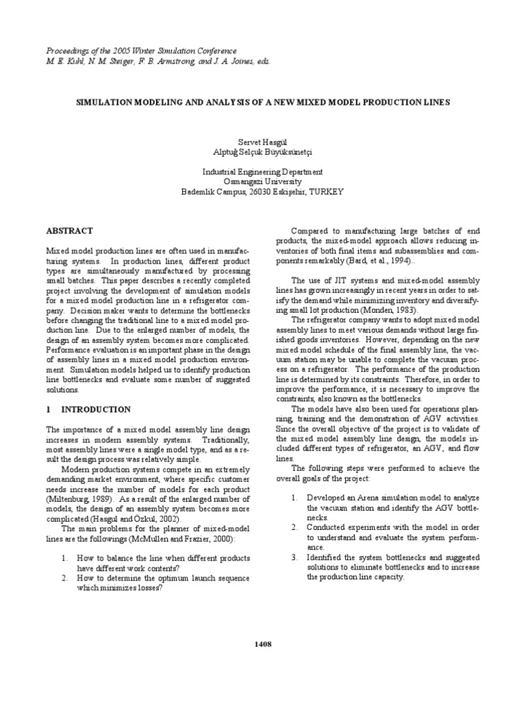 Simulation Modeling and Analysis of A New Mixed Model Production Lines ...
