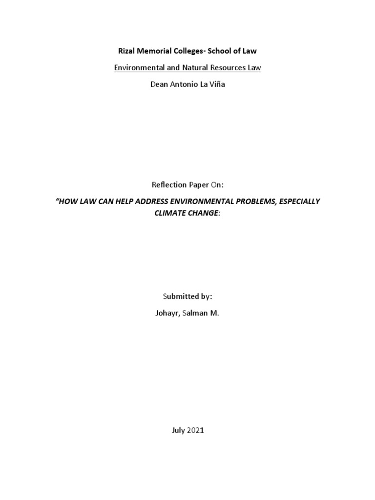 RMC-Reflection Paper-Johayr | PDF | Environmental Law | Climate Change