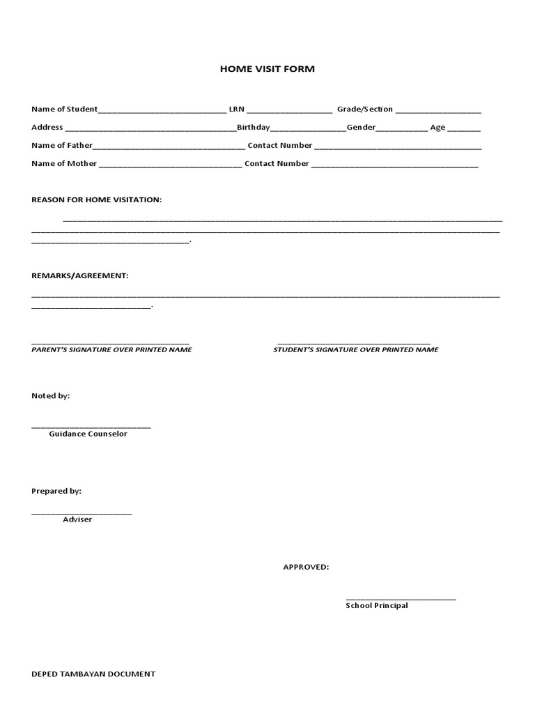 Home Visit Form for Students | PDF