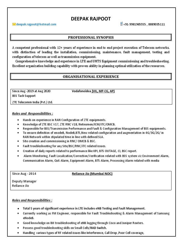 DEEPAK RAJPOOT RAN Support | PDF | Lte (Telecommunication) | Service ...