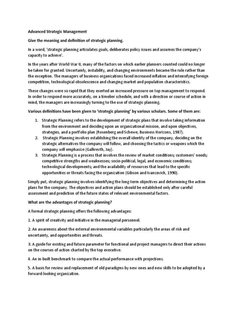 Advanced Strategic Managemen1 | PDF | Strategic Planning | Business