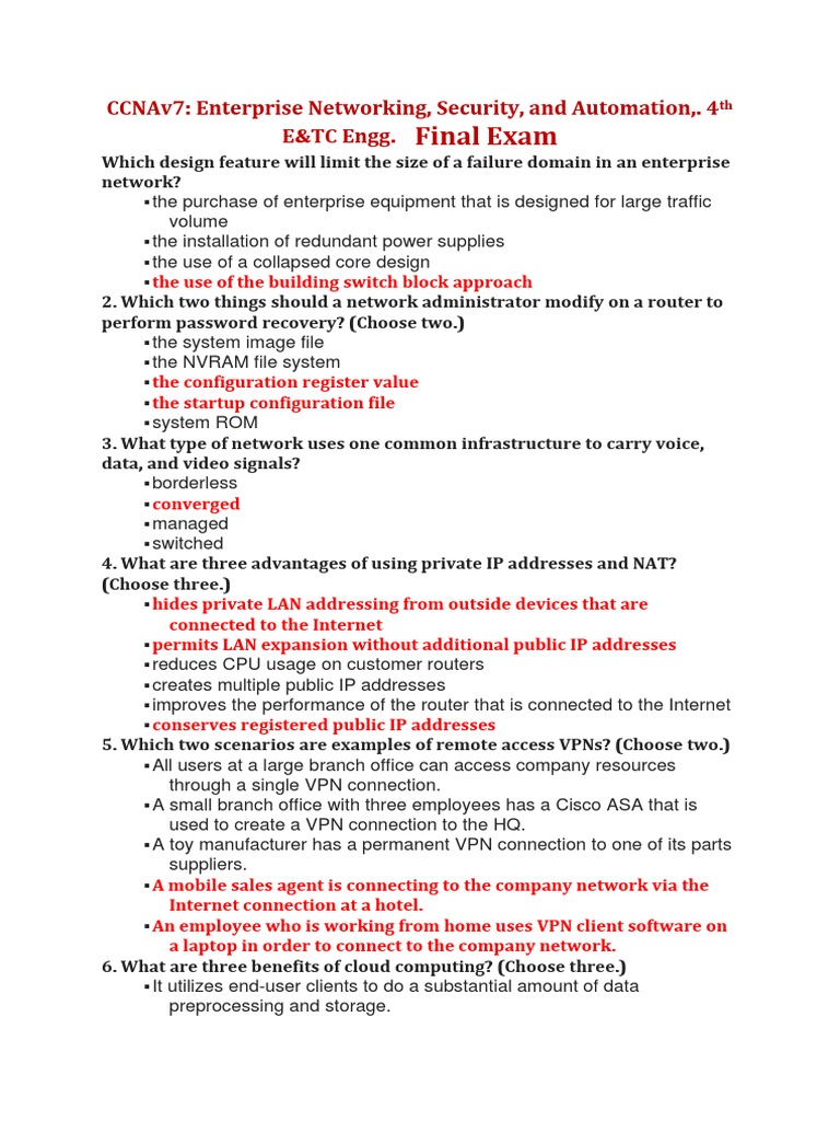 Ccnav7 Enterprise Networking Security And Automation Final Exam Pdf Virtual Private