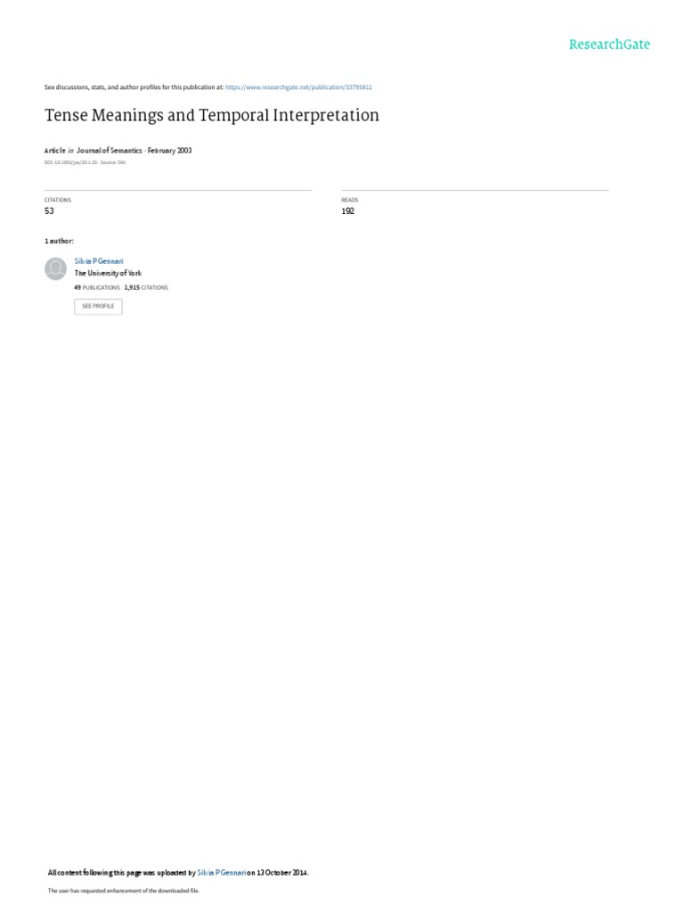 Silvia Gennari - Tense Meanings and Temporal Interpretation | PDF | Grammatical Tense | Clause