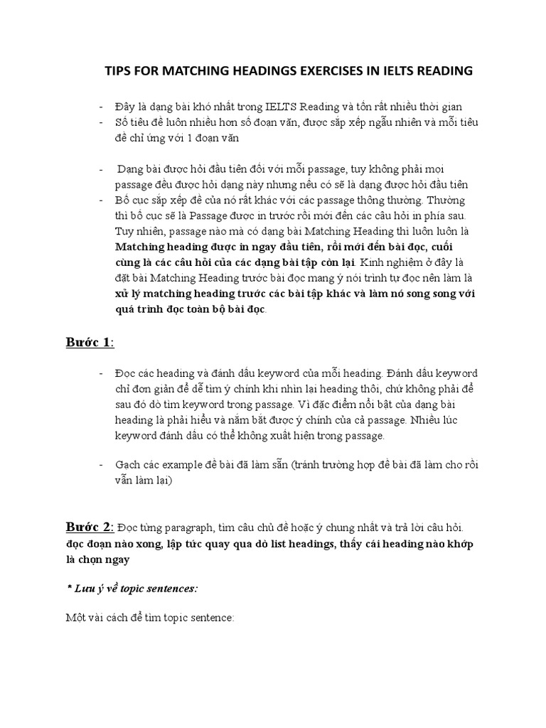 Tips For Matching Headings Exercises in Ielts Reading | PDF