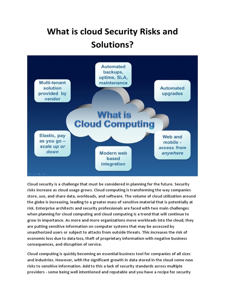 What Is Cloud Security Risks and Solutions | PDF | Cloud Computing | Risk