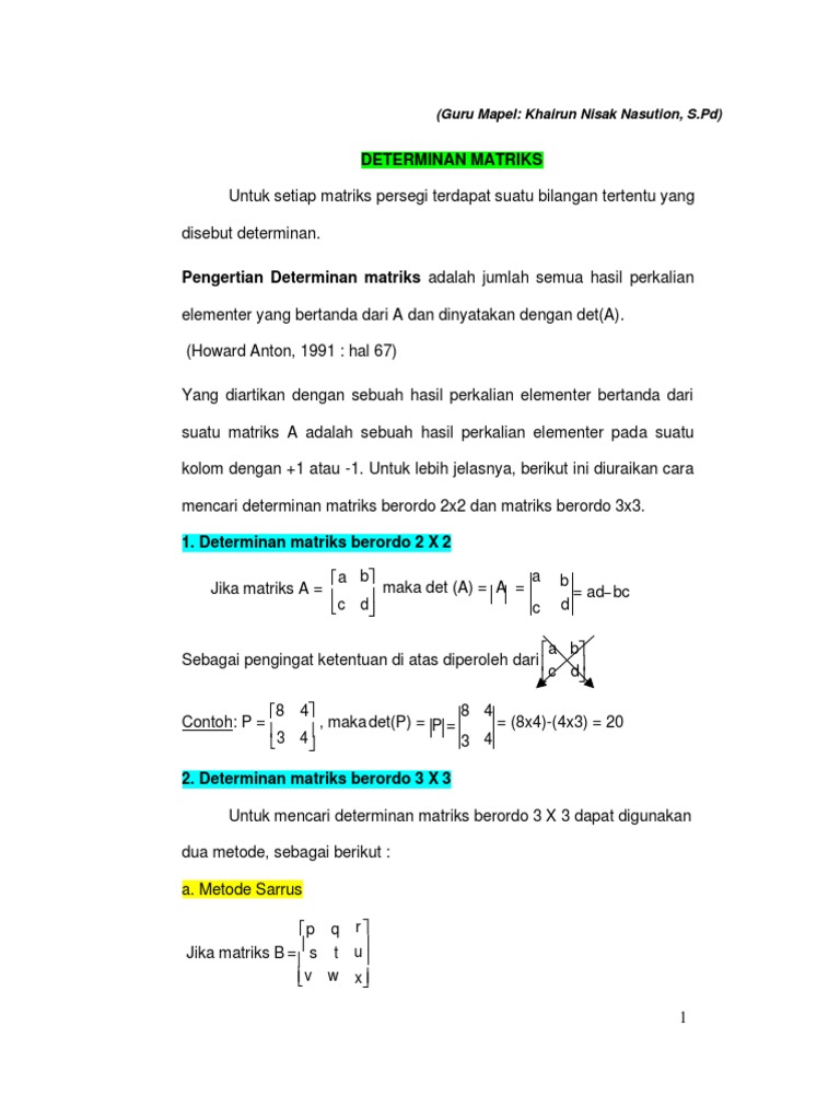 Determinan Matriks Dan Invers Matriks 2x2 | PDF