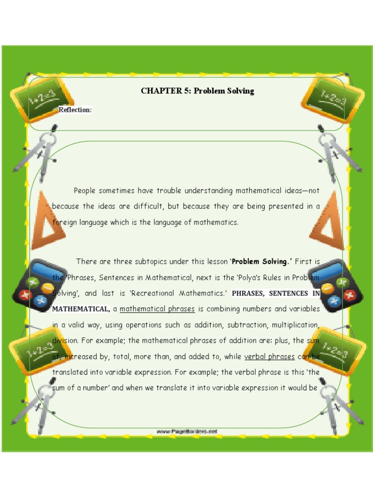 CHAPTER 5: Problem Solving: Reflection | PDF | Teaching Mathematics | Logic