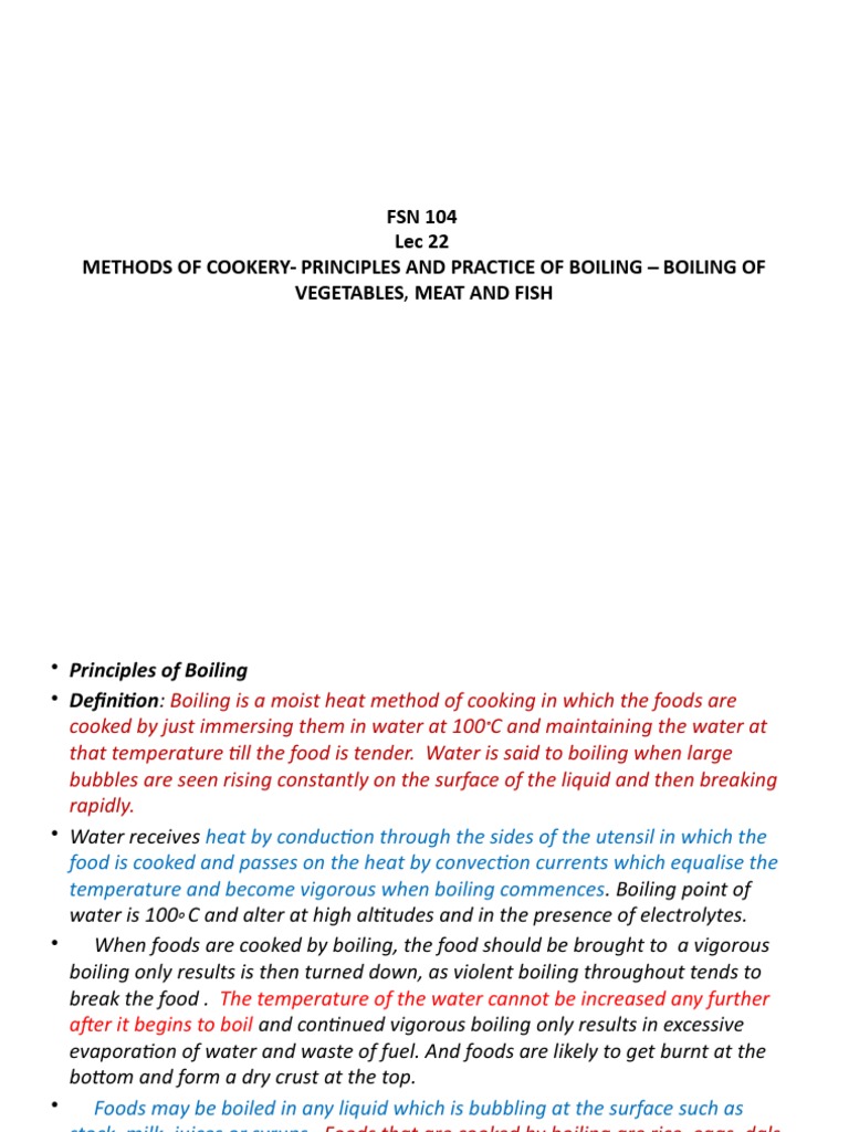 Methods of Cookery - Principles and Practice of Boiling - Boiling of ...