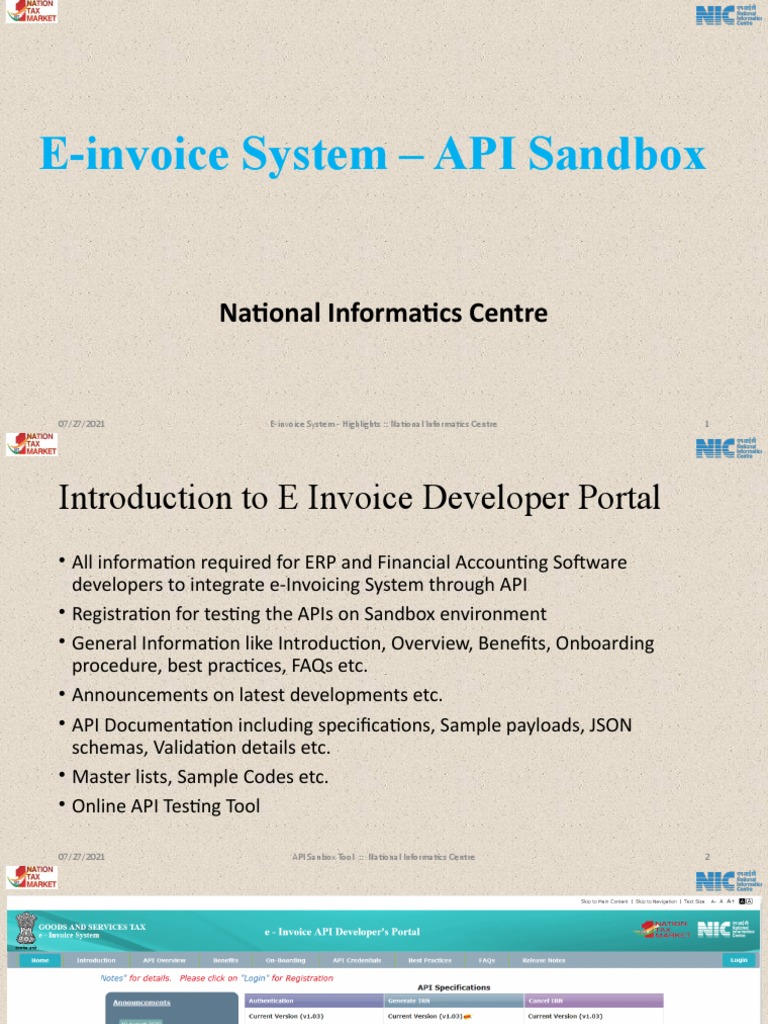 E-Invoice System - API Sandbox: National Informatics Centre | PDF ...